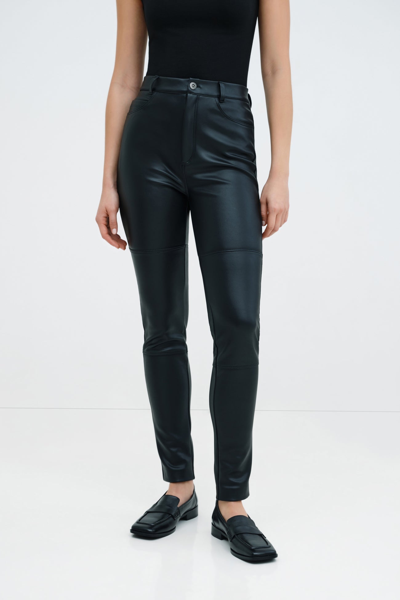 Black Vegan Leather Fitted Motorcycle Pants - Mei Pants | Marcella