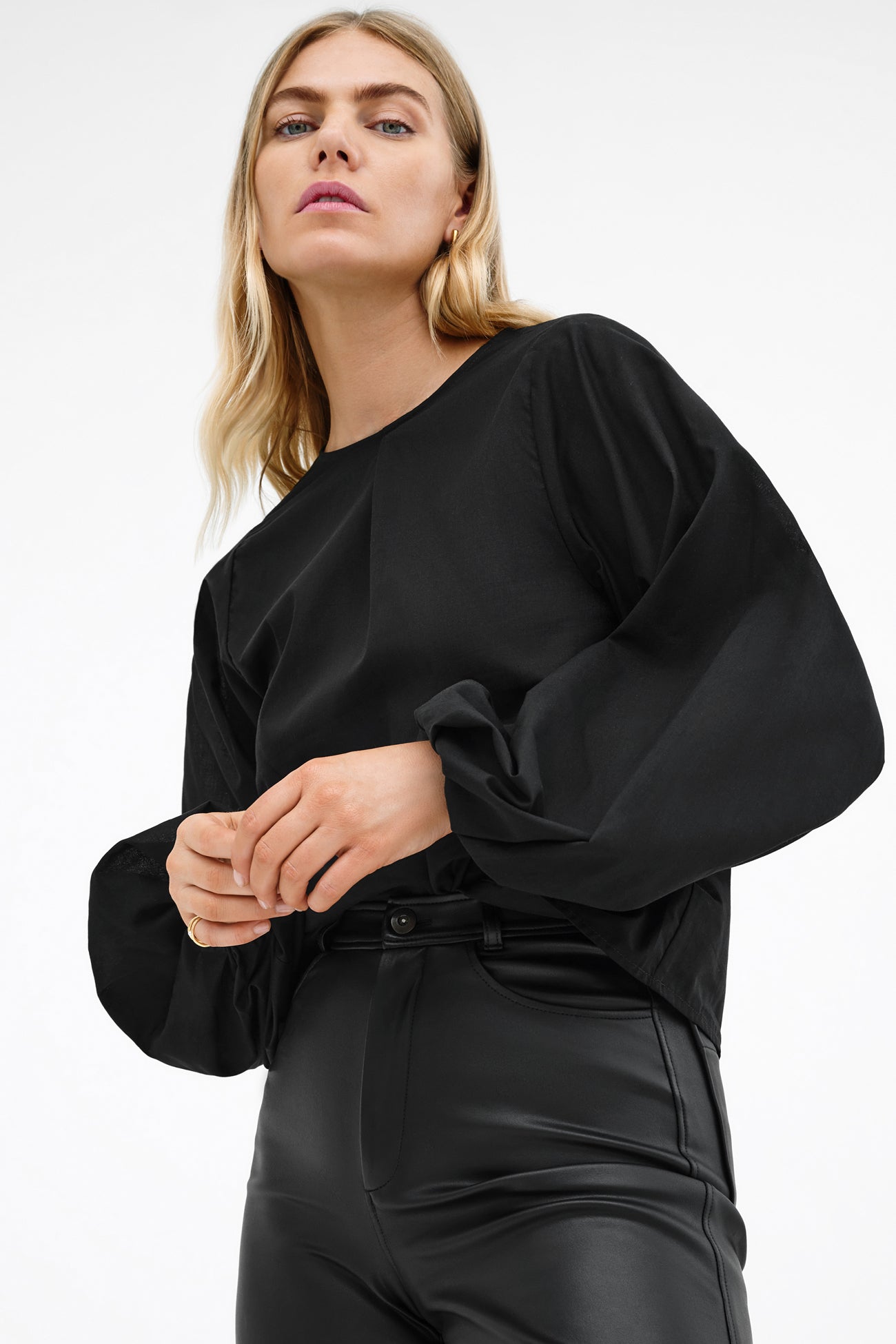 Black Puff Sleeve Relaxed Fit Cotton Shirt - Joyce Top | Marcella